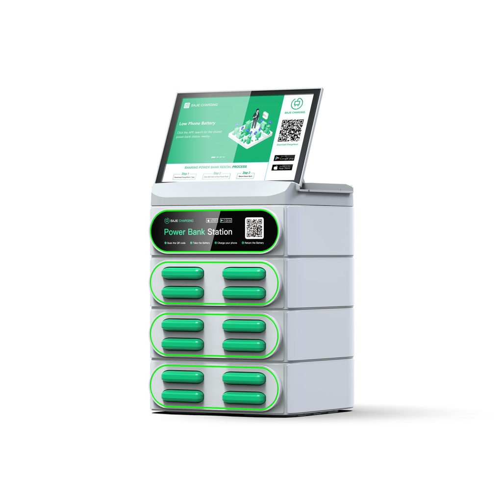 Bajie 12-slot stackable shared power bank rental station with screen ...